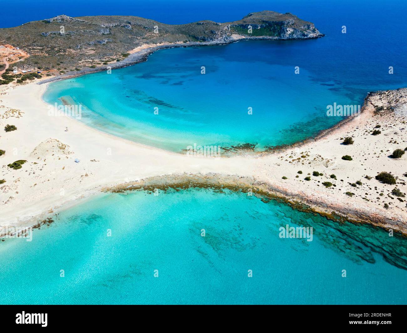 Drone shot, double bay of Simos beach, Sarakiniko beach, Elafonisos ...