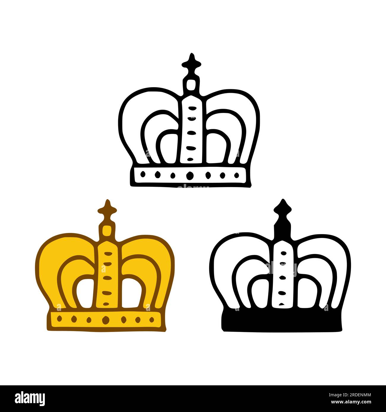 Monarch crown icon set in doodles styles isolated on white background ...