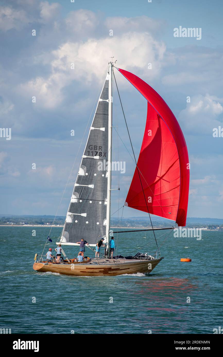 easy glider classic yacht off of cowes on the isle of wight with ...