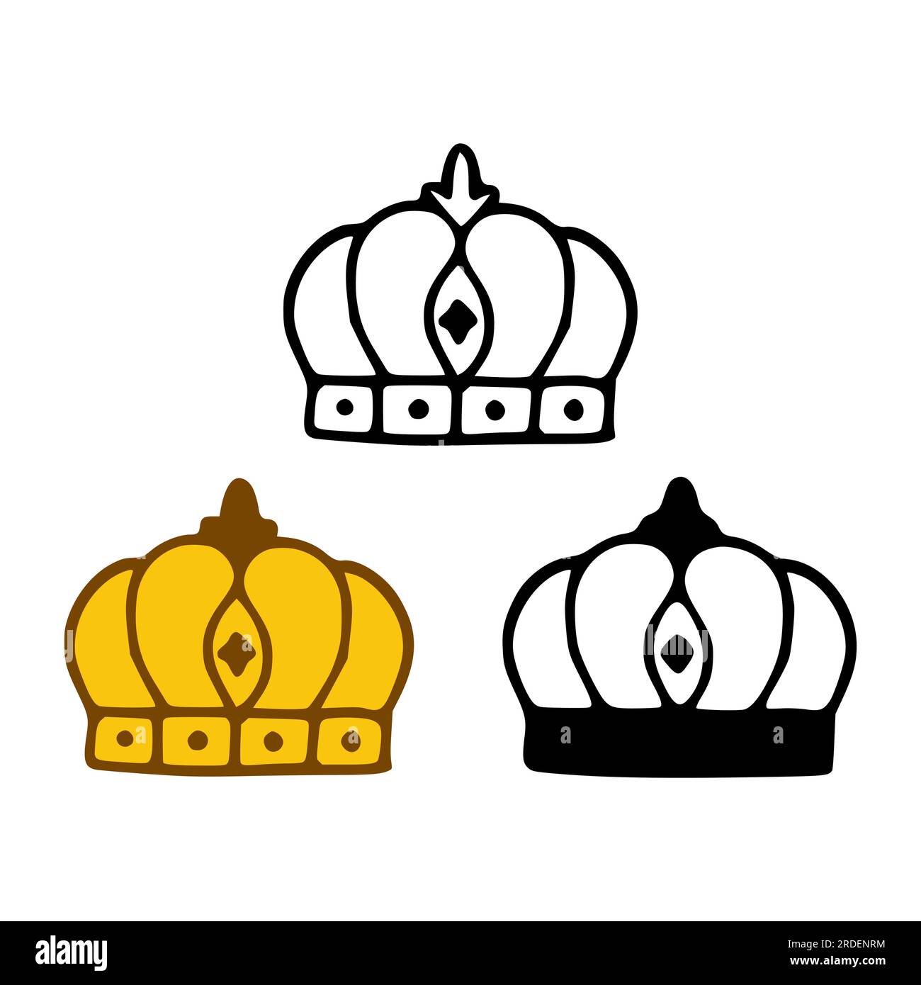 Crown icon set in doodles styles isolated on white background. Royal or ...