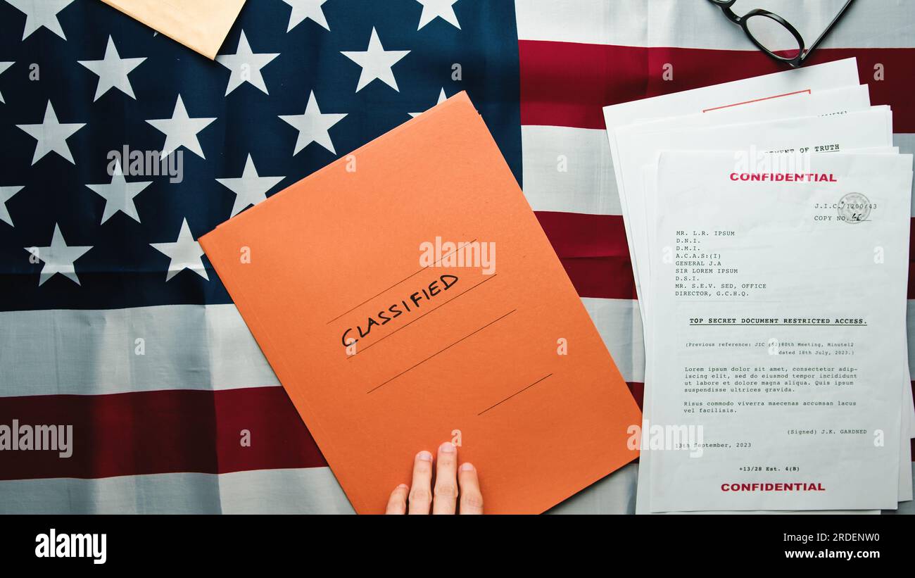Folder With Top Secret Documents on Usa Flag Stock Photo - Alamy