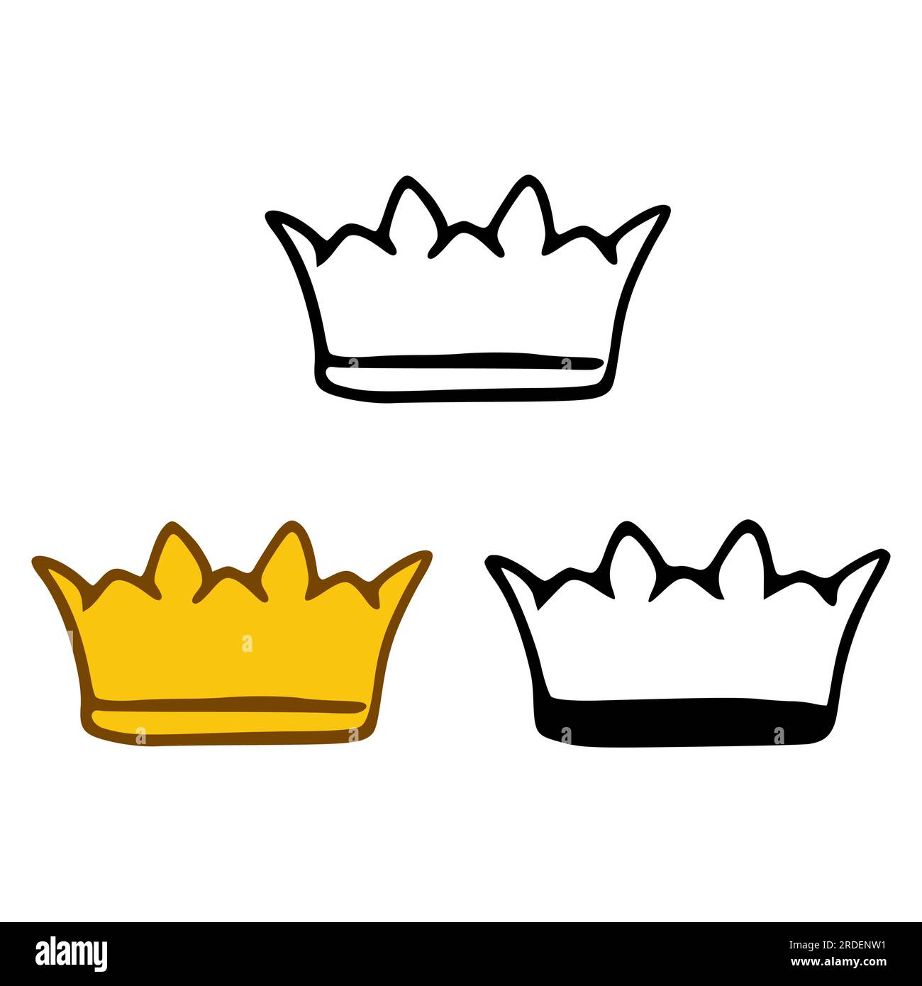 Crown icon set in doodles styles isolated on white background. Royal or ...