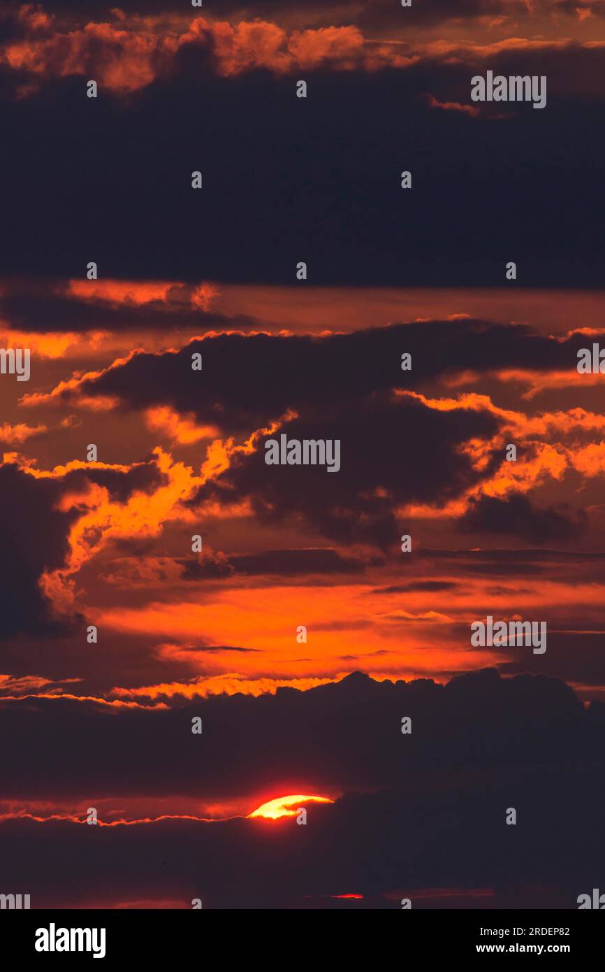 Evening sky with setting sun, Bavaria, Germany Stock Photo - Alamy