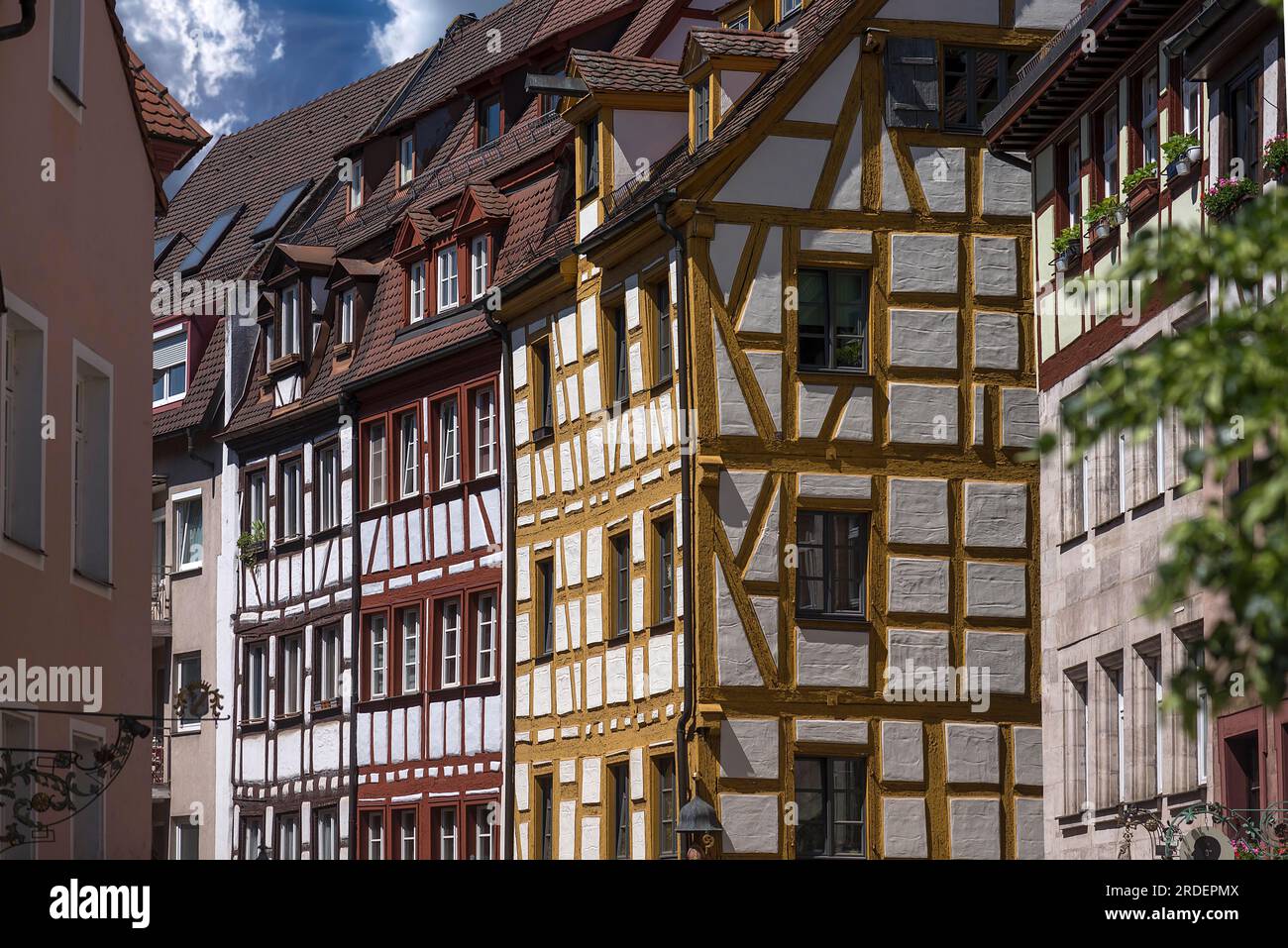 Medieval half-timbered houses, Weissgerbergasse, Nuremberg, Middle ...