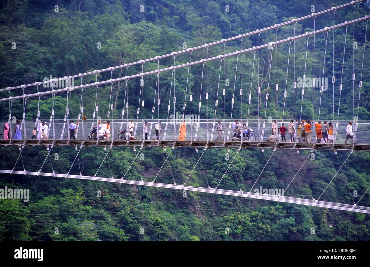 Ramjhula Bridge, over the Ganges River, Rishikesh, Uttar Pradesh, India ...