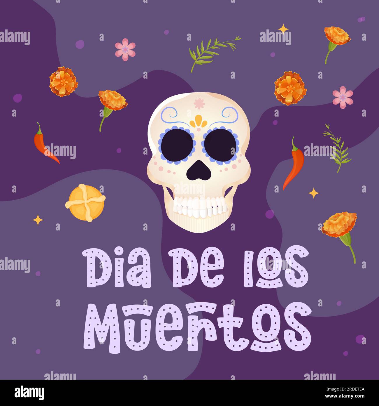 Day of the dead postcard. skull and flor de muerto,bread of the dead ...