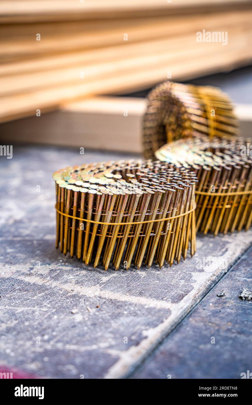 Nail wreath for a carpenter's nailing machine, Gechingen, Germany Stock ...