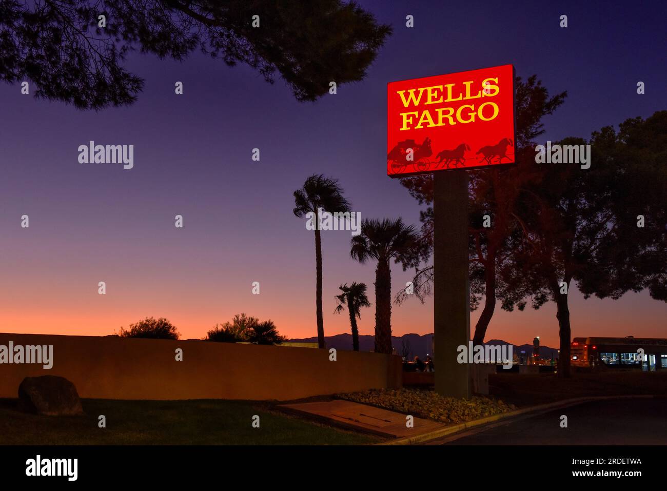 Wells Fargo Bank Sign Illuminated at Twilight Stock Photo - Alamy