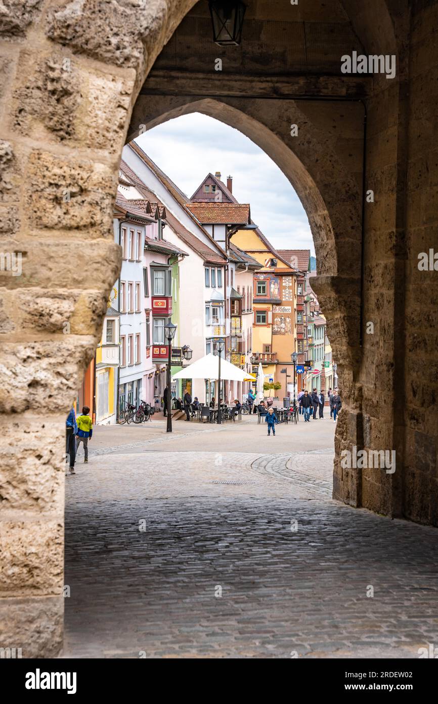 Lively historic alleyway lane in Germany's oldest town, Rottweil ...