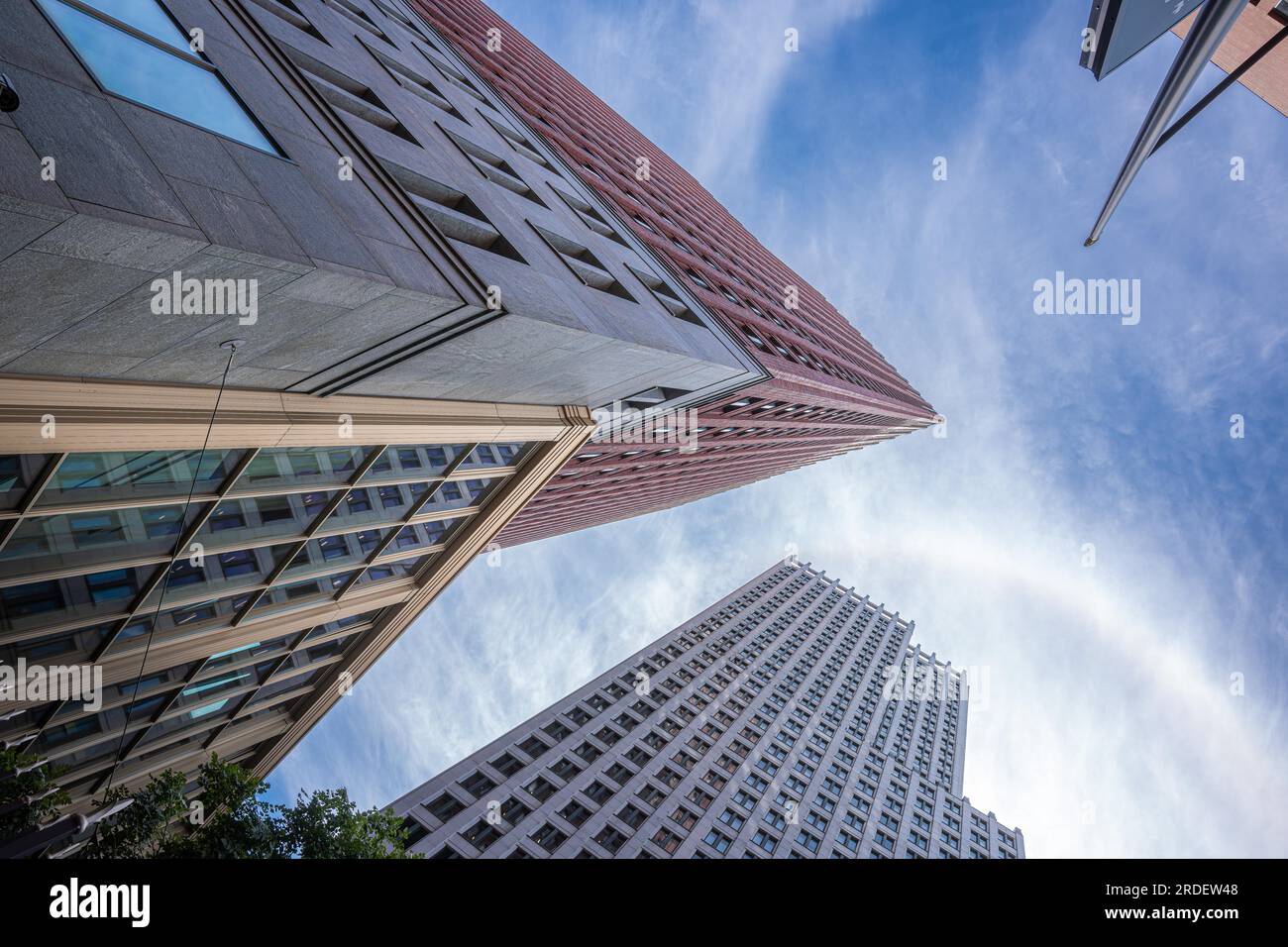 Red and white high-rise in the city centre, The Hague, Netherlands ...