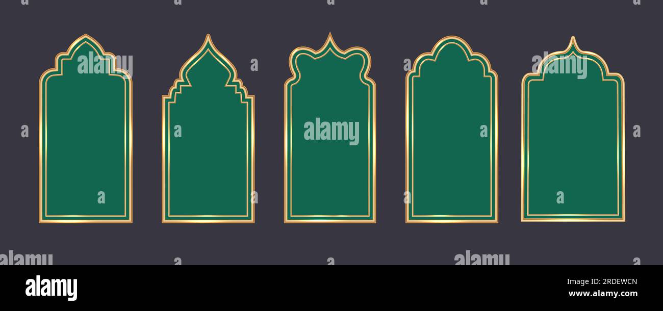 Ramadan window frame shapes. Islamic golden arches. Muslim mosque ...