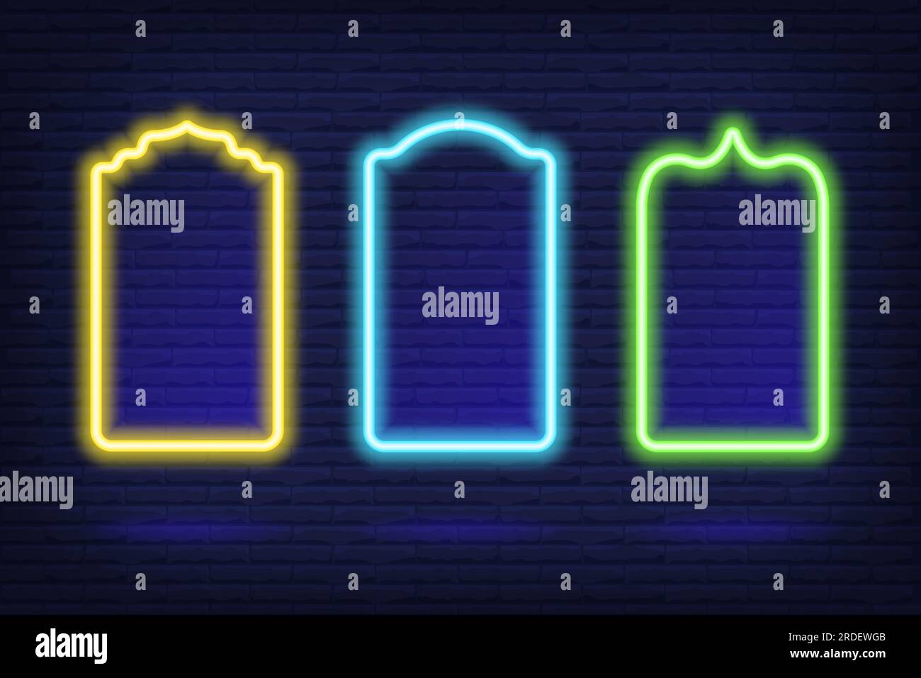 Ramadan islamic frame. Vector neon arch shape on dark background ...