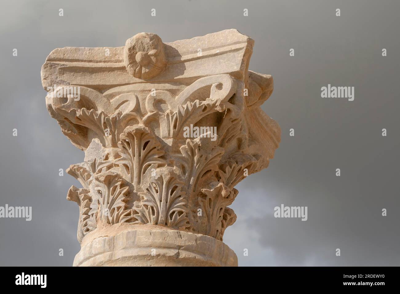 Ancient column with column head, capital, abacus, Kourion, Cyprus Stock ...