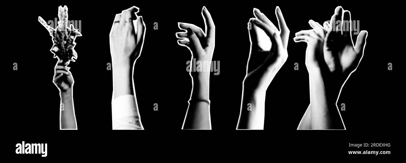 Collage design elements in trendy dotted pop art style. Retro halftone ...