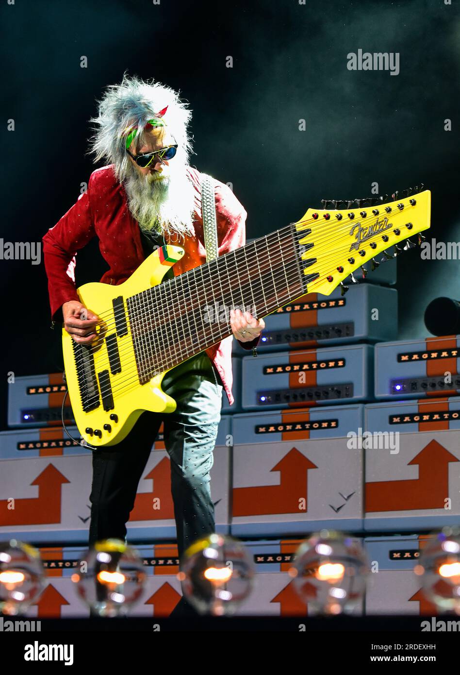 Indio, California, 28 April, 2023- Elwood Francis of ZZ Top Performing ... Indio, California, 28 April, 2023- Elwood Francis of ZZ Top Performing ...