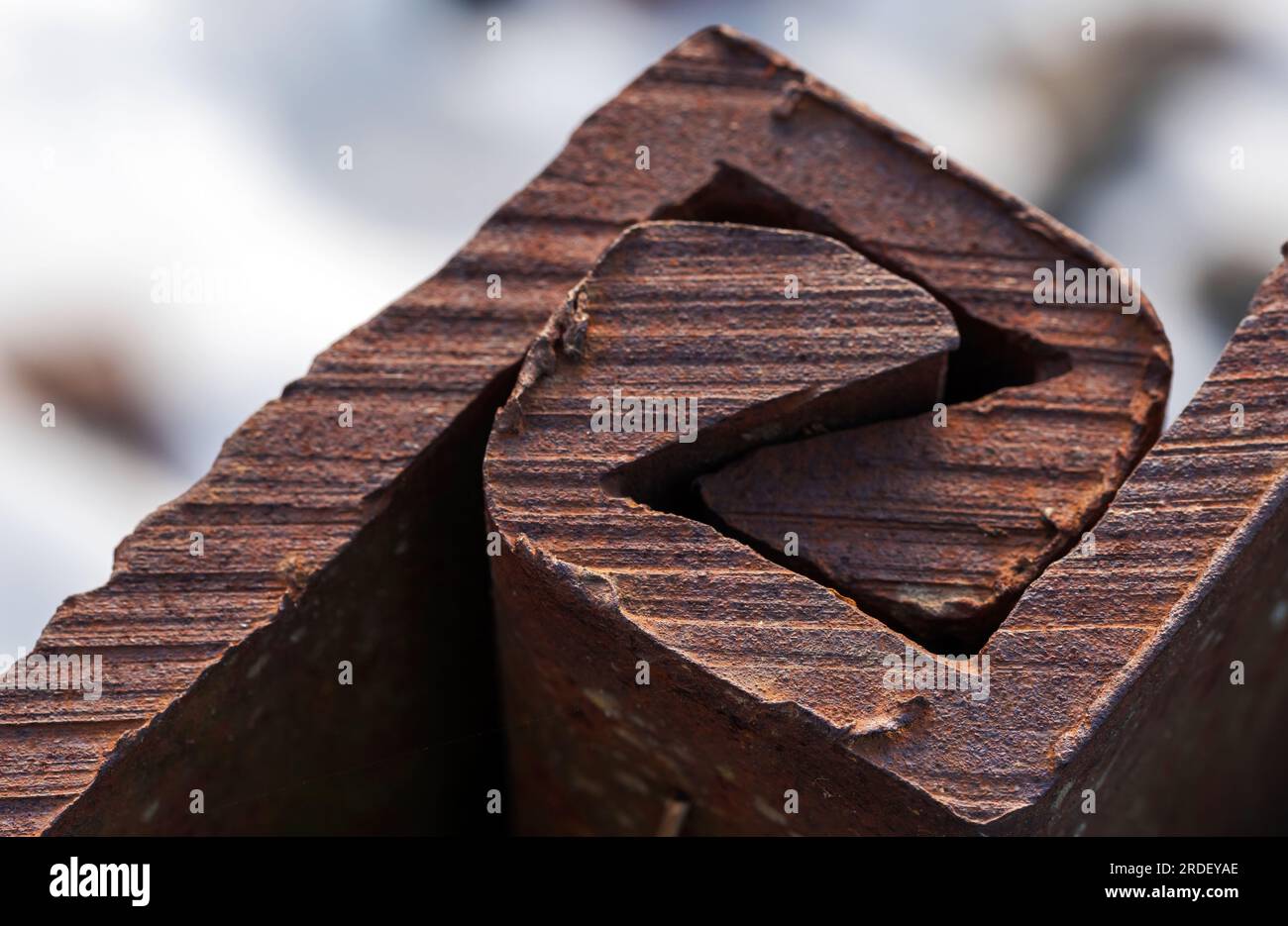 Metal lock, connection of rusty steel details, close up photo with ...