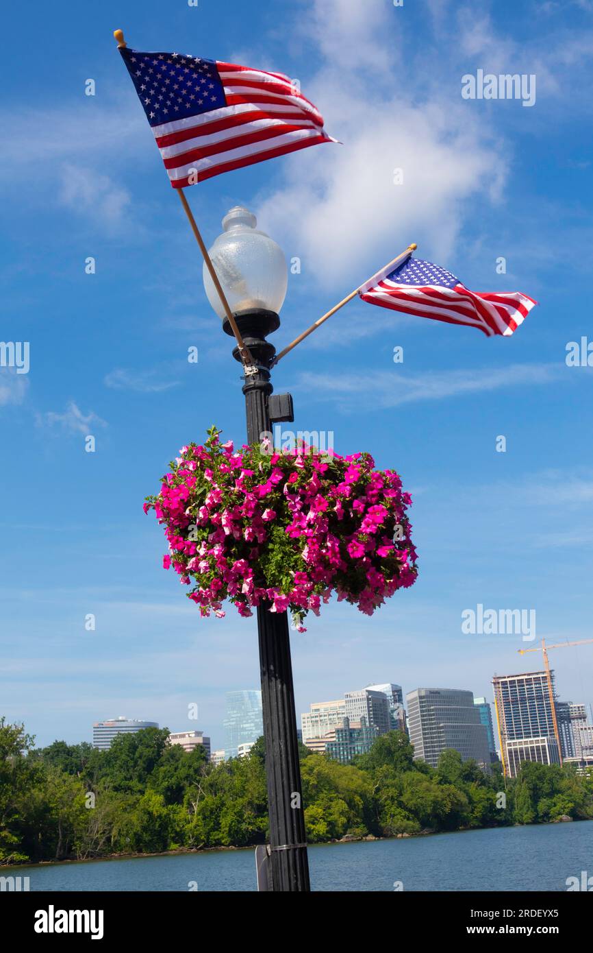 American flag on street lamp post Stock Photo - Alamy