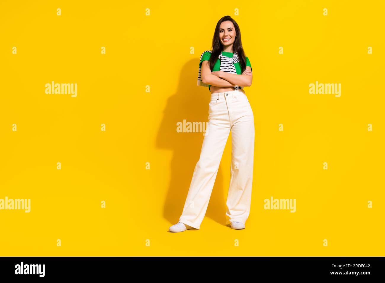 Full size body portrait of attractive manager lady hold arms crossed ...