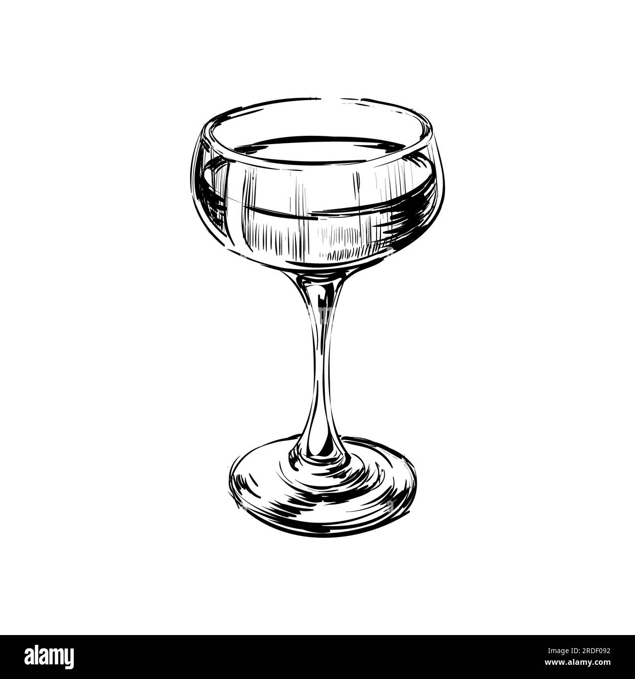 Champagne Glass Hand Drawing Illustration Bubbles. Alcoholic Drink ...