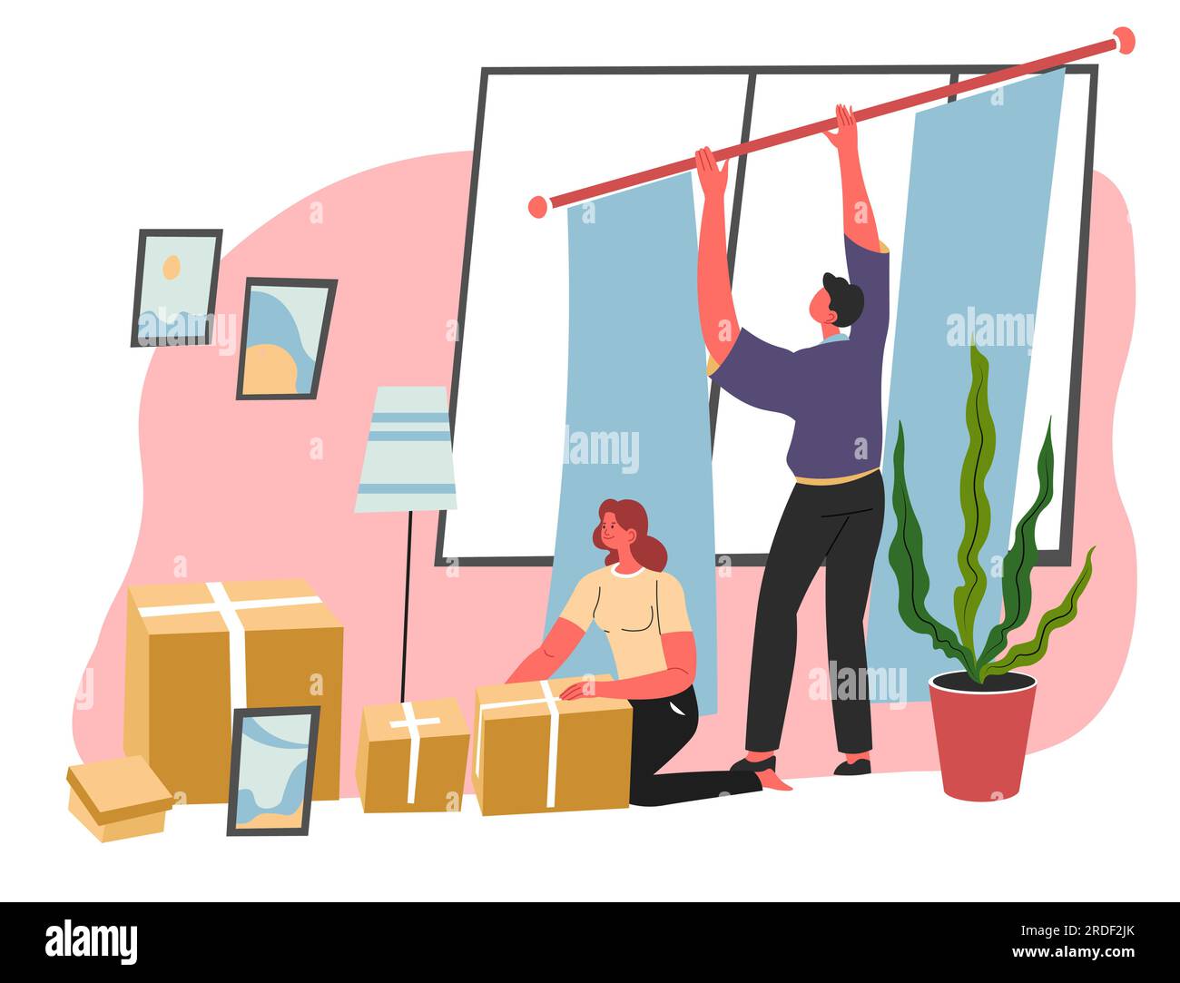 People moving in house, unpacking carton boxes Stock Vector Image & Art ...