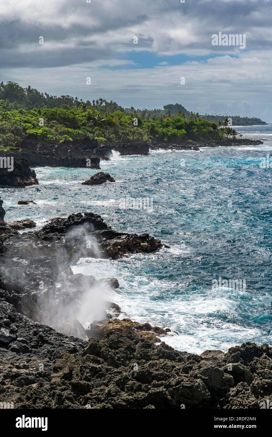 Blow hole on the volcanic south coast of Taveuni, Fiji, South Pacific ...