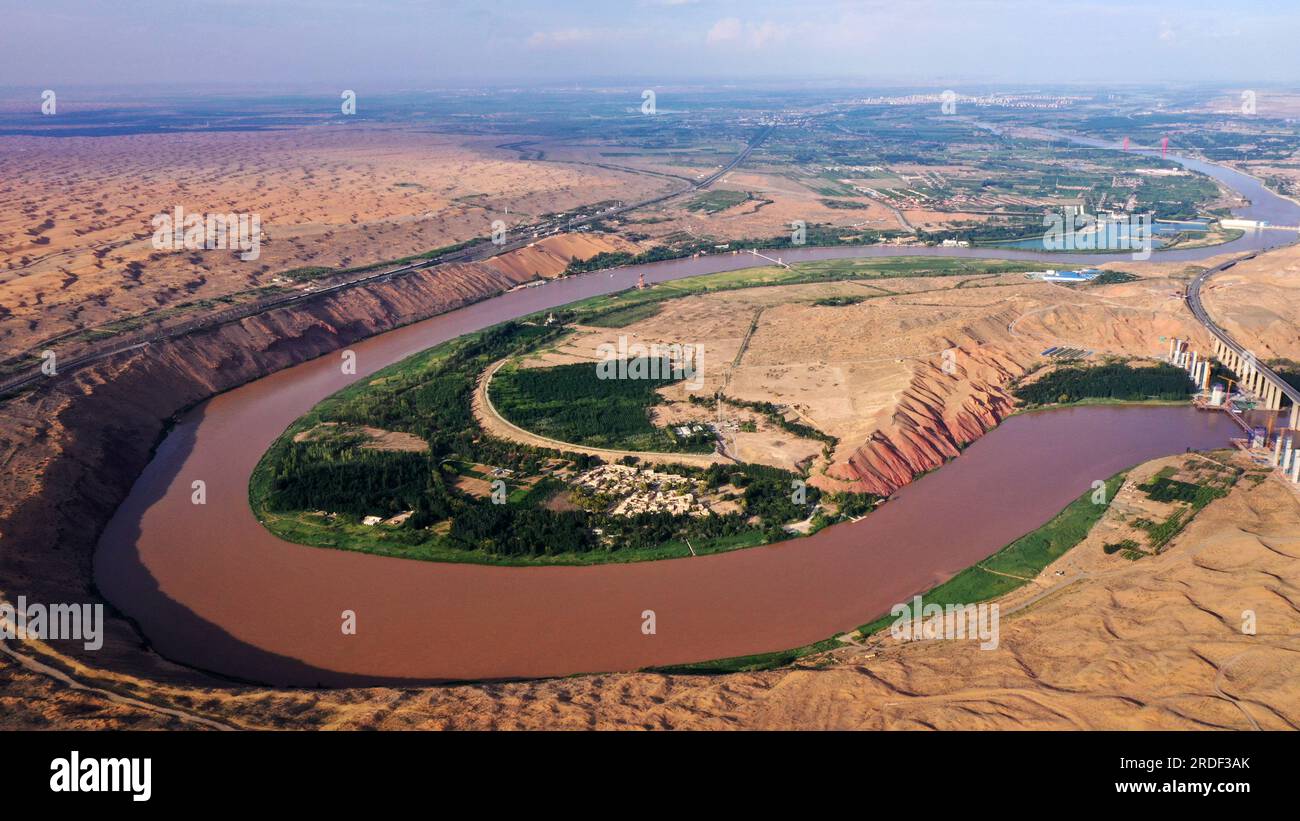 Zhongwei. 20th July, 2023. This aerial photo taken on July 20, 2023 ...