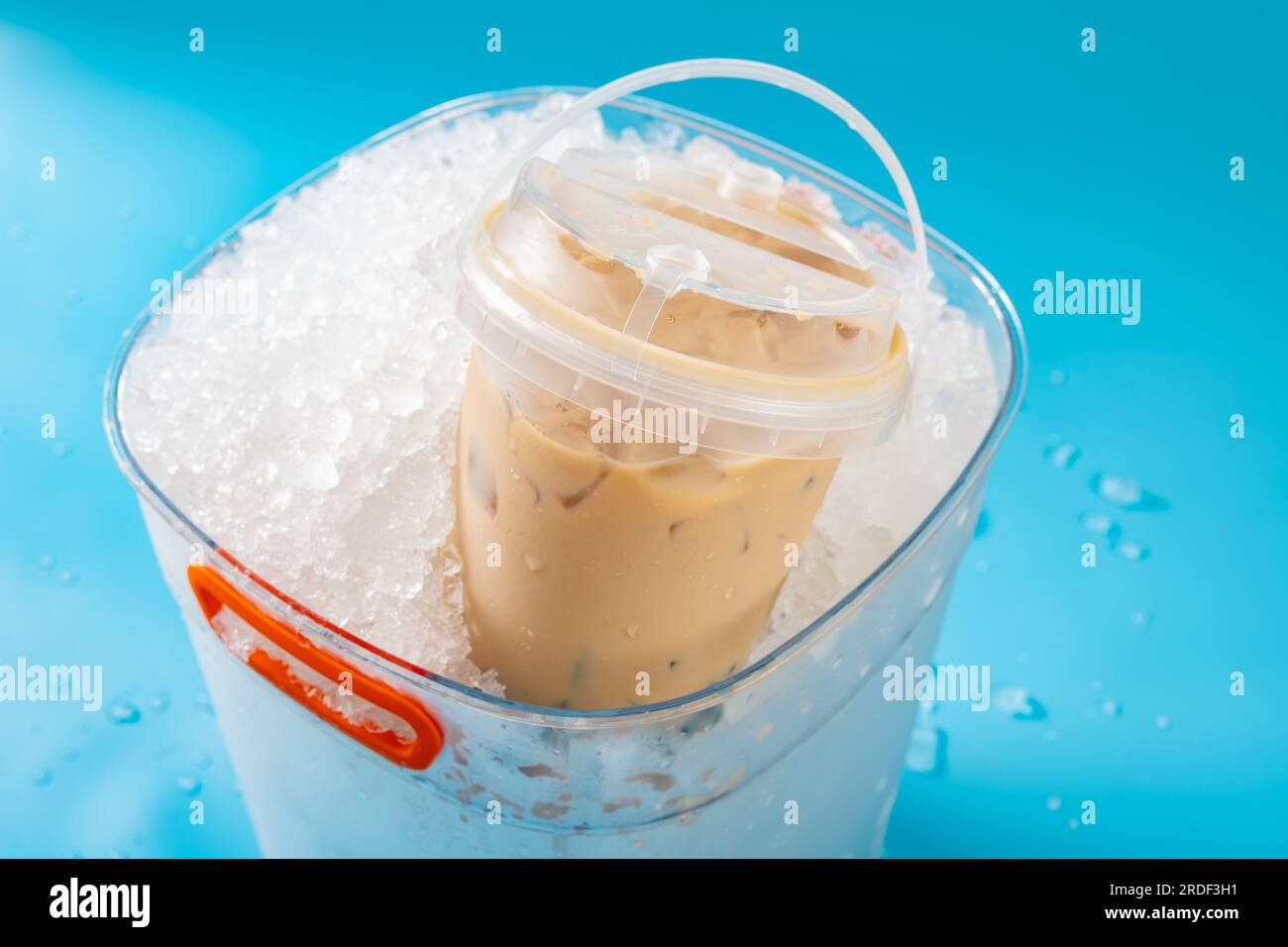 barrel of milktea with tapiocas in an iced bucket at horizontal ...