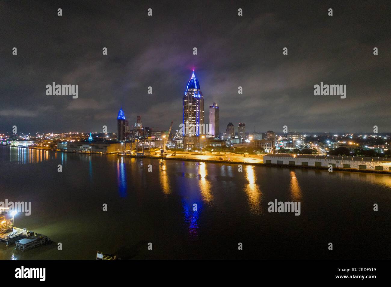 the mobile, alabama waterfront skyline at night Stock Photo - Alamy