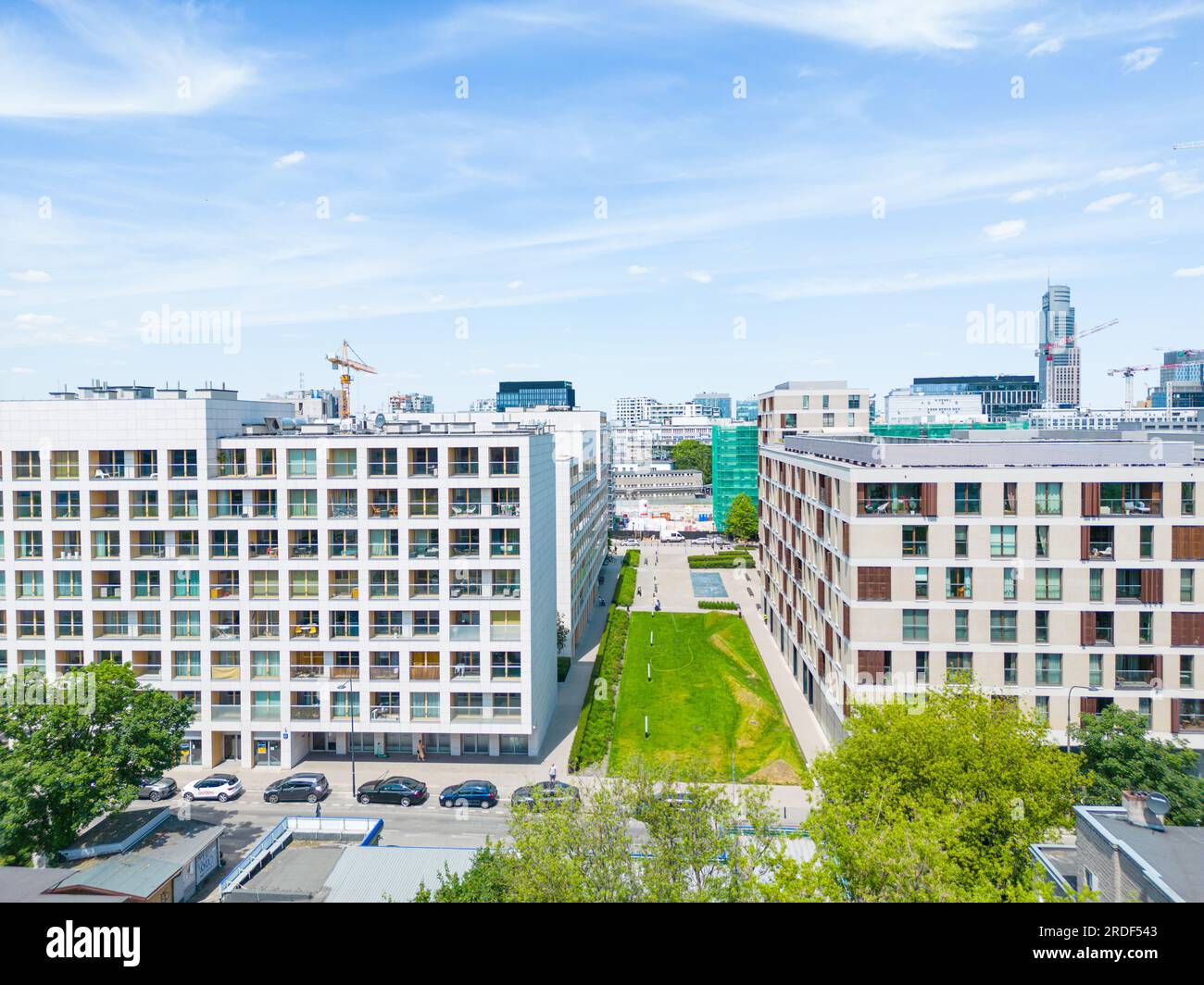 Modern City high rise skyscraper buildings. Aerial drone view of Stock ...