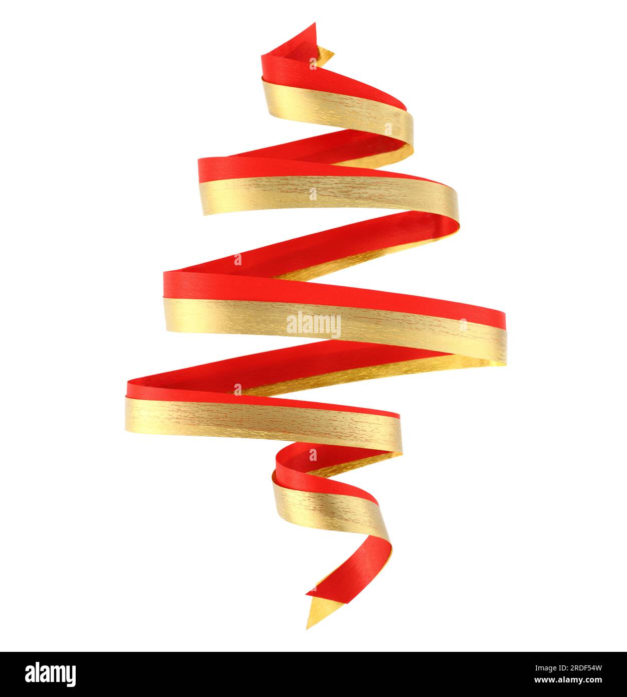 Christmas tree shape red and gold ribbon isolated white background ...