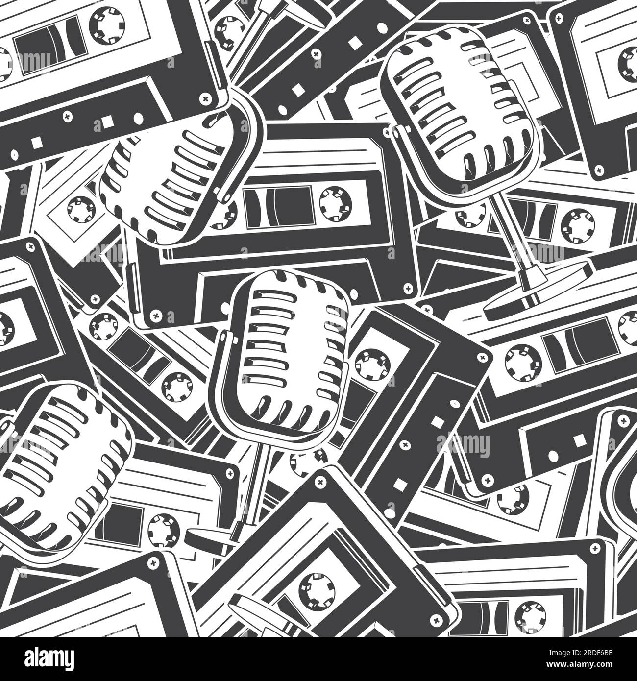 Cassette Tape Seamless and Retro vintage microphone pattern or ...
