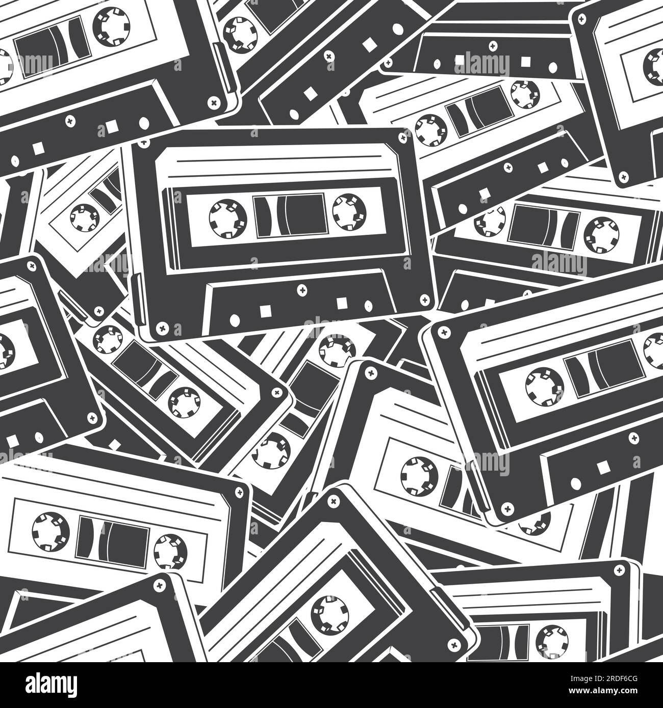 Cassette Tape Seamless pattern or background in monochrome silhouette ...