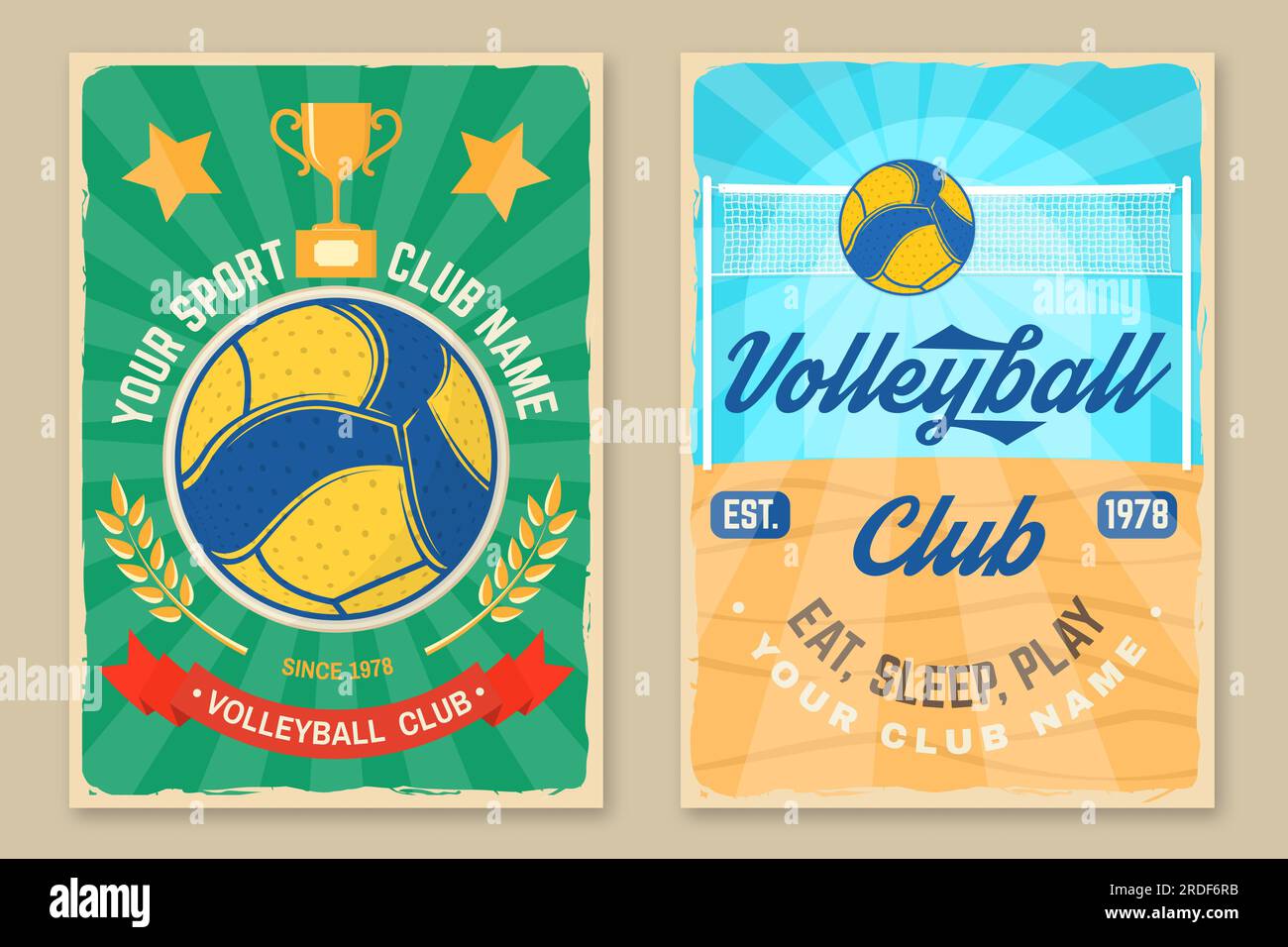Set of Volleyball club retro poster, banner design. Vector illustration ...
