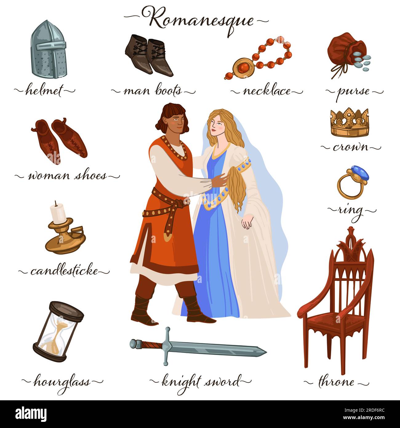 Romanesque period, furniture and clothes outfit Stock Vector Image ...