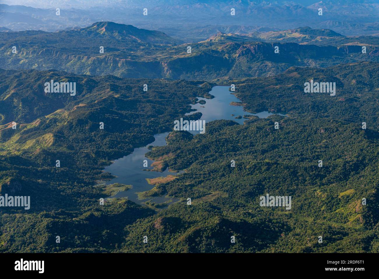 Aerial of artifical mountain lake, Viti Levu, Fiji, South Pacific Stock ...