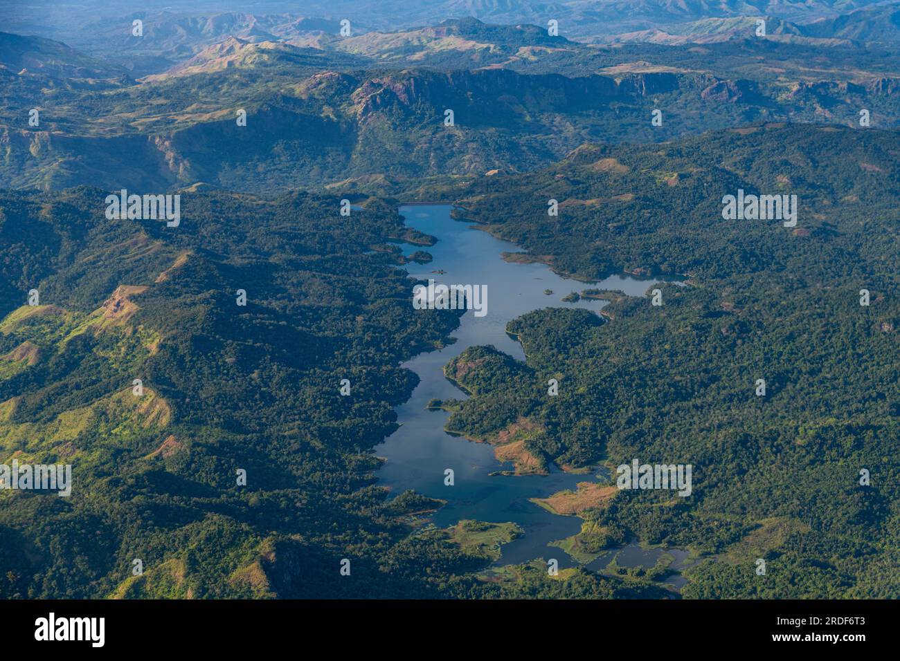 Aerial of artifical mountain lake, Viti Levu, Fiji, South Pacific Stock ...