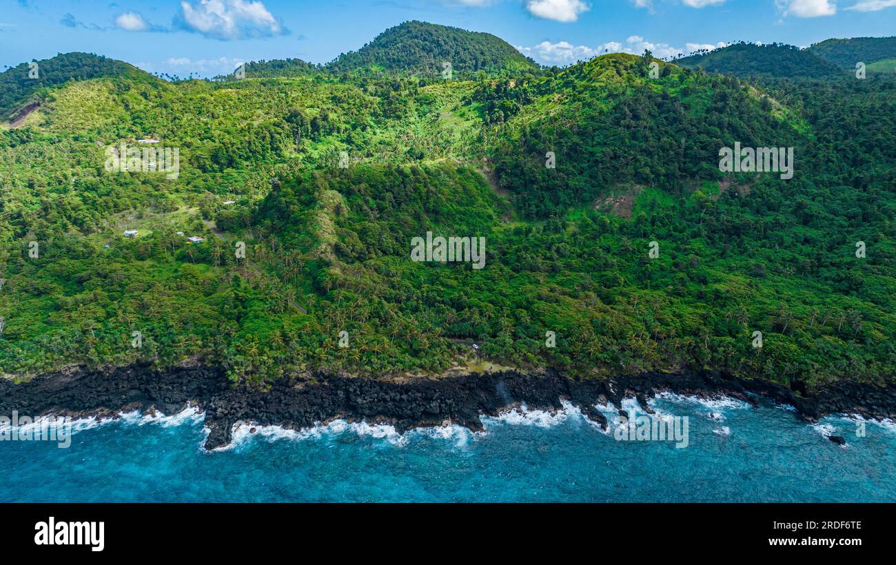 Aerial of the volcanic south coast, Taveuni, Fiji, South Pacific Stock ...