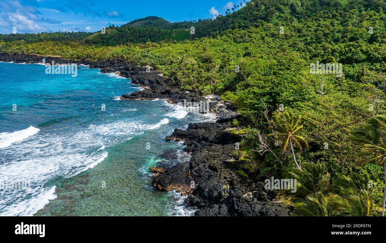 Aerial of the volcanic south coast, Taveuni, Fiji, South Pacific Stock ...