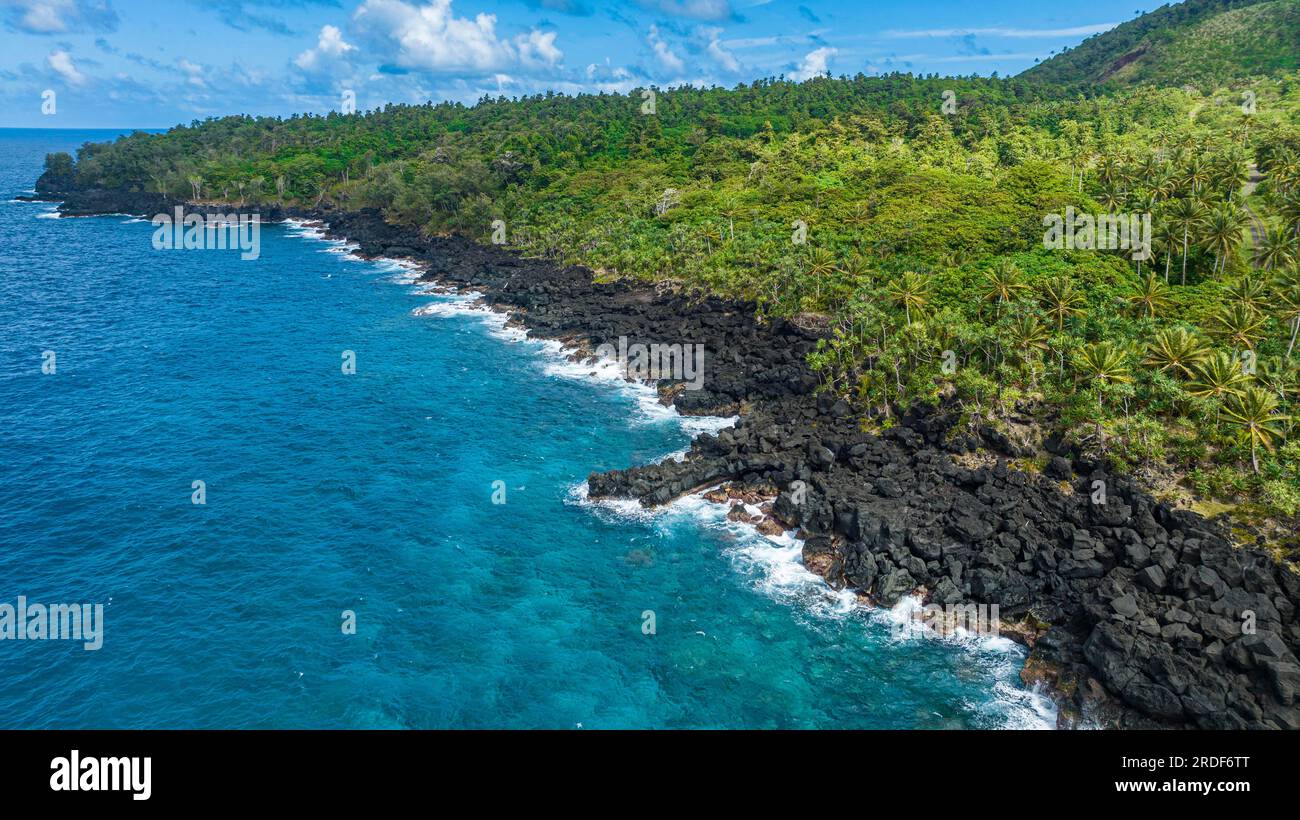Aerial of the volcanic south coast, Taveuni, Fiji, South Pacific Stock ...