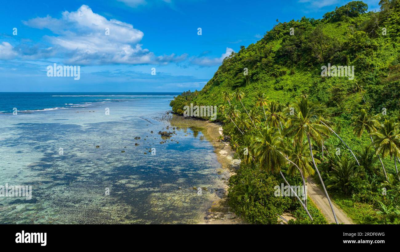 Aerial of the Lavena peninsula, Bouma National Park, Taveuni, Fiji ...