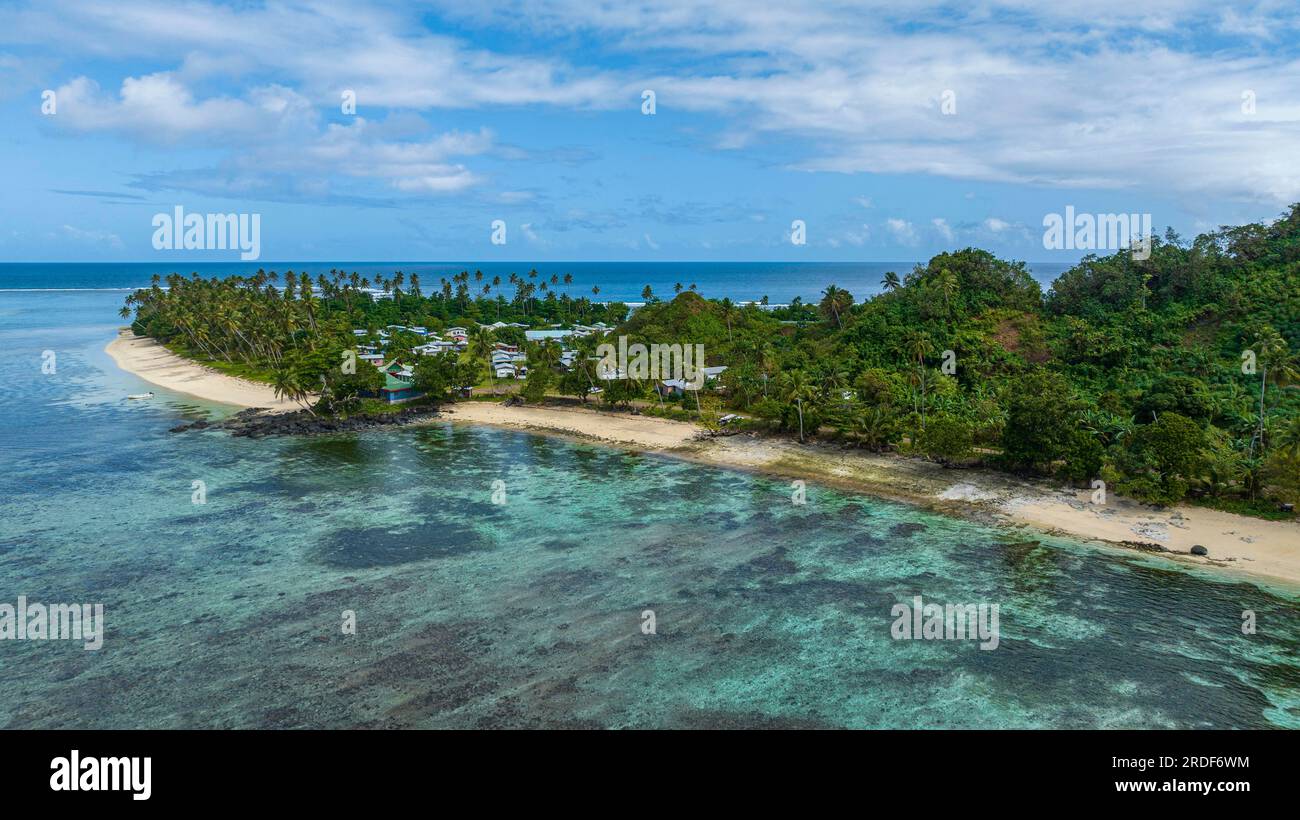 Aerial of the Lavena peninsula, Bouma National Park, Taveuni, Fiji ...