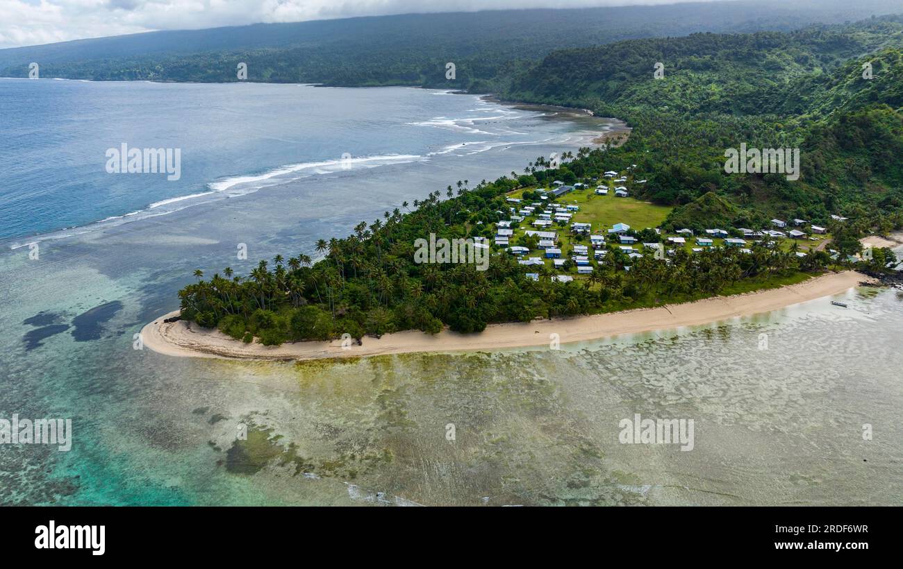 Aerial of the Lavena peninsula, Bouma National Park, Taveuni, Fiji ...