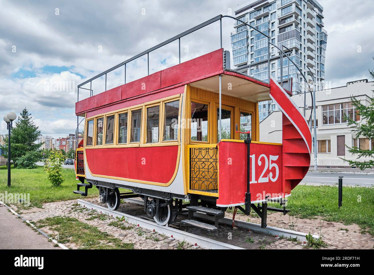 Retro tram in Tram Museum outdoors, Kazan,Russia. Horse carriage by ...