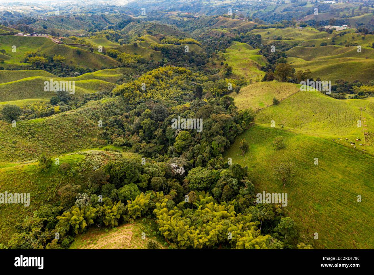 Aerial of the Unesco site coffee cultural landscape, Filandia, Colombia ...
