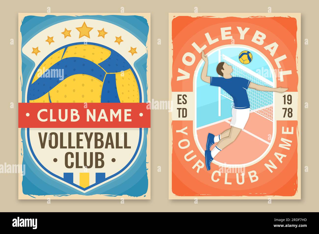 Set of Volleyball club retro poster, banner design. Vector illustration ...