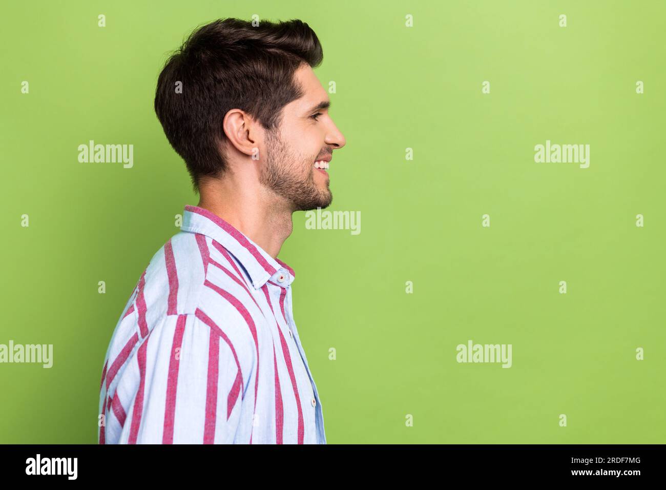 Side profile photo of good mood person with bristle wear stylish ...