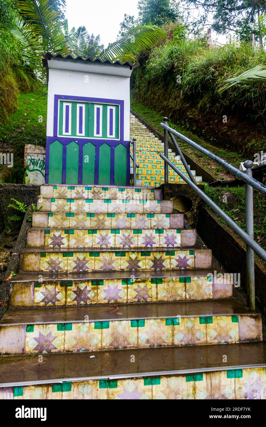 Tiled steps, Unesco site coffee cultural landscape, Salento, Colombia ...