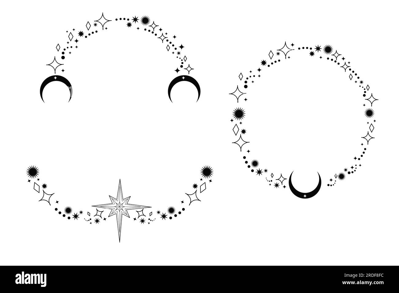 Celestial esoteric frame, mystic line border isolated on white ...