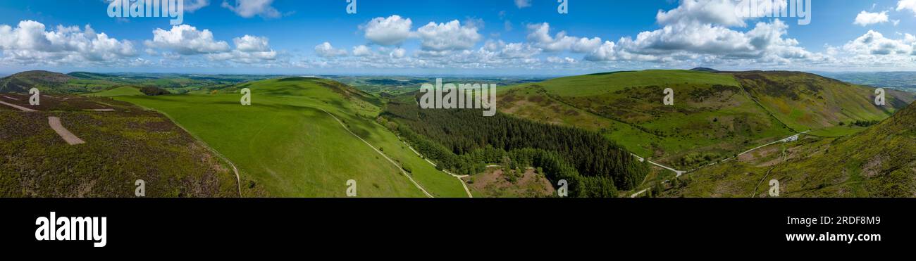 Moel Arthur walking area, drone shot, Wales, Great Britain Stock Photo ...