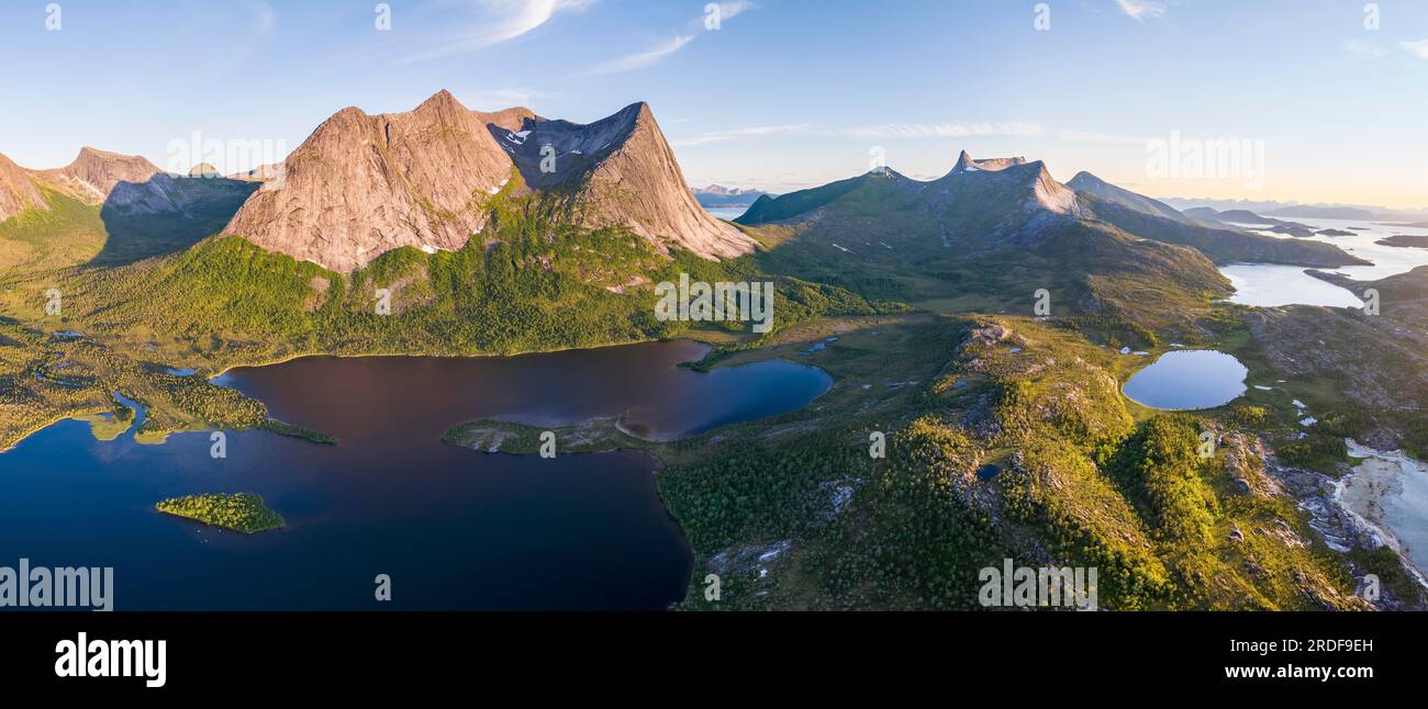 View of mountains and fjord, Mount Stortinden, Efjord, Tysfjord, Ofoten ...